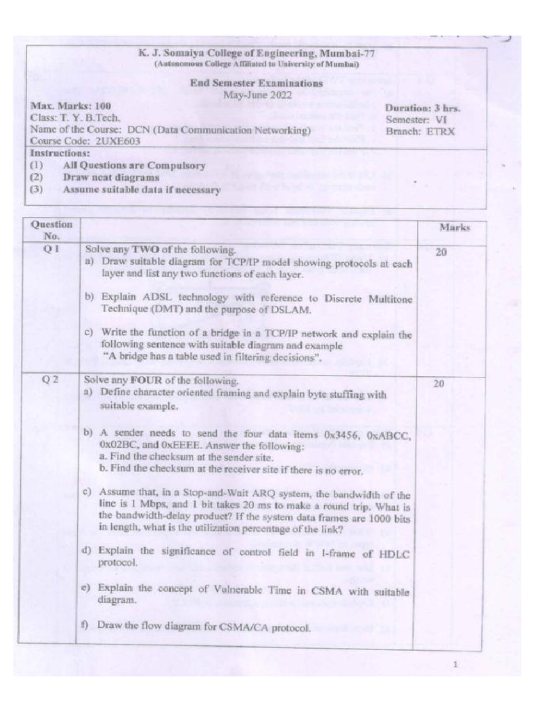 Computer Networks Past Paper5 End Sem | PDF