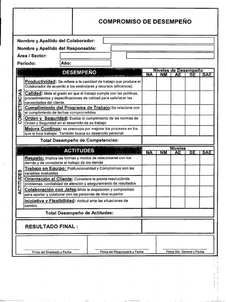 Formulario para Evaluar El Compromiso de Desempeño | PDF