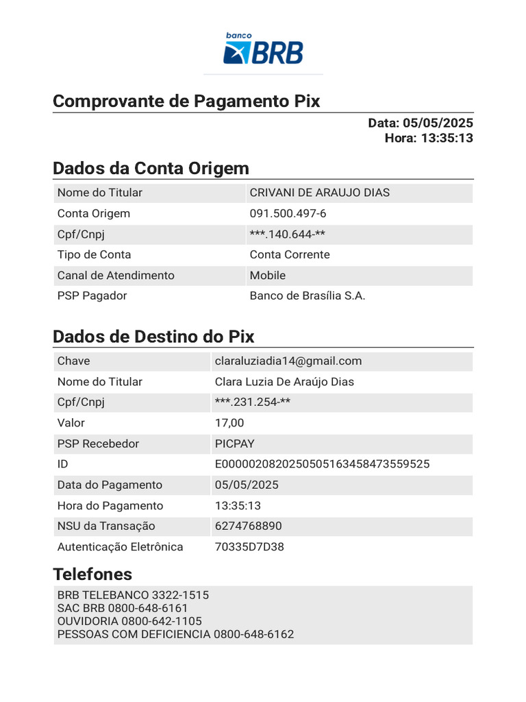 Comprovante Pagamento Pix 18 | PDF