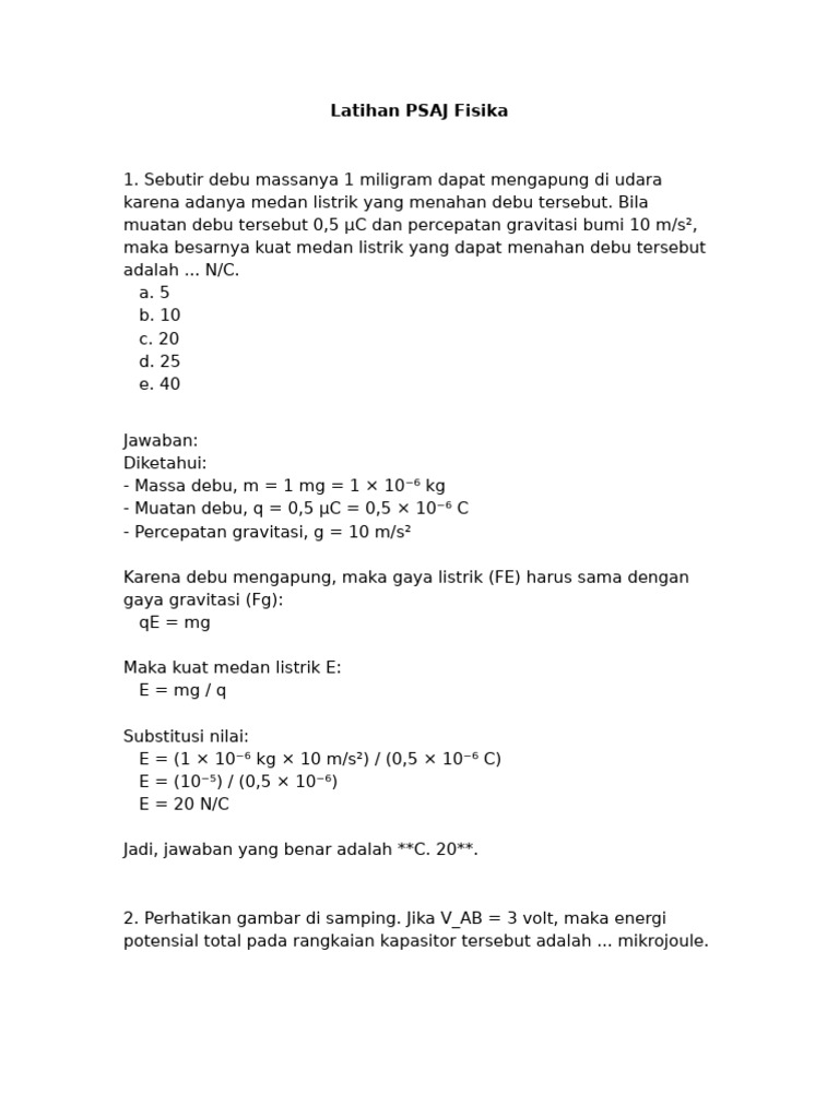 Latihan PSAJ Fisika | PDF