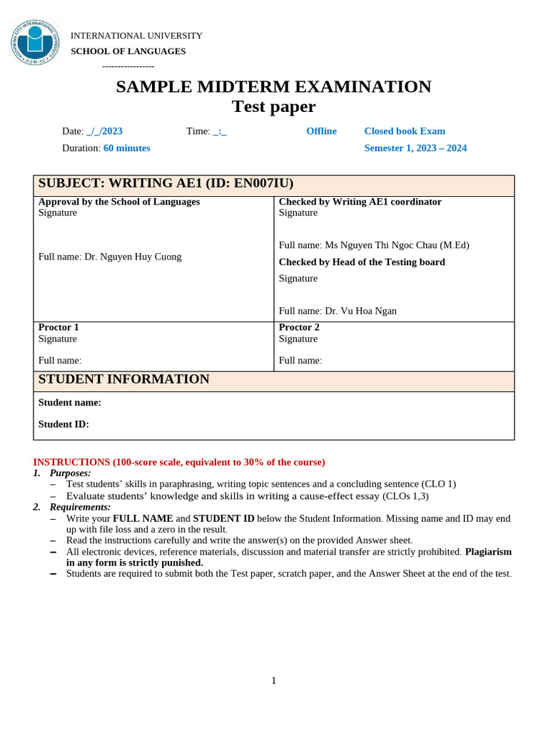 Writing AE1 Midterm Exam Sample | PDF | Essays