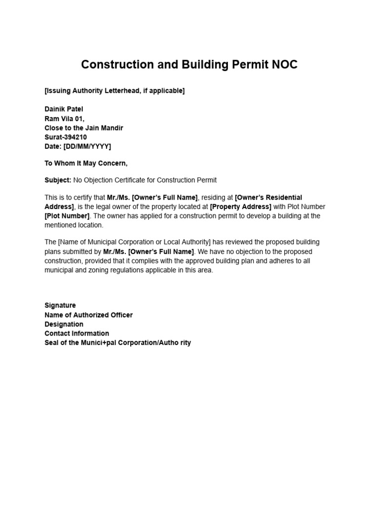 Construction and Building Permit NOC | PDF