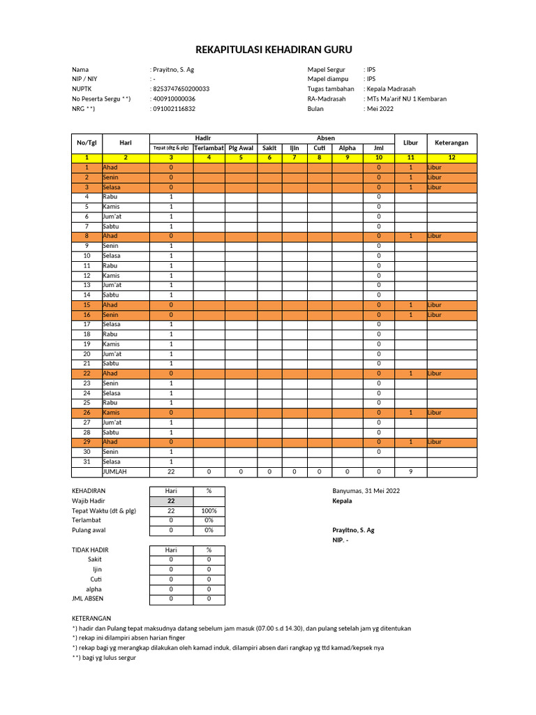 Form-Rekap-Absen-Bulanan | PDF