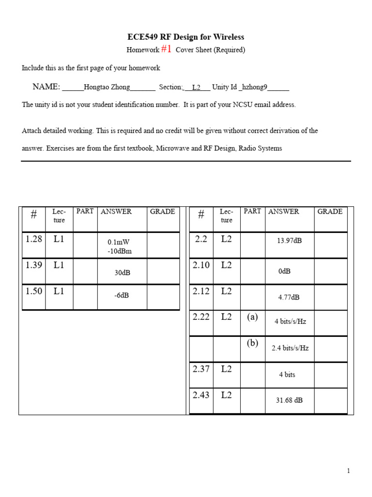 Name:: ECE549 RF Design For Wireless | PDF