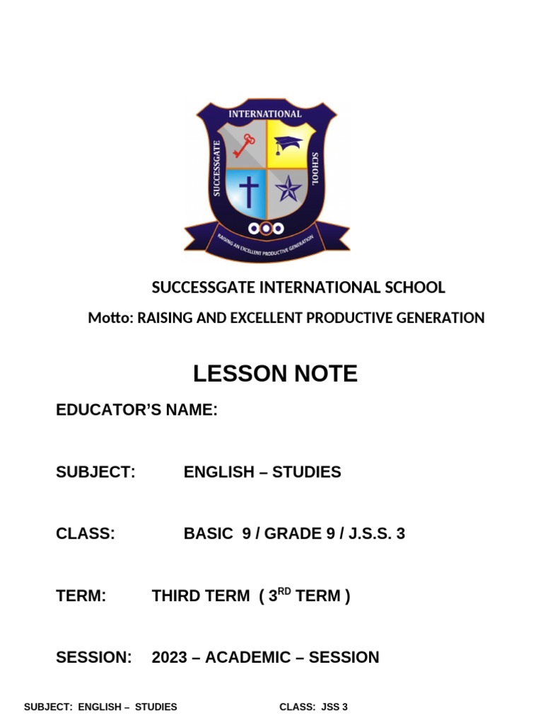 JSS3 Third Term English Lesson Note | PDF | Verb | Adverb