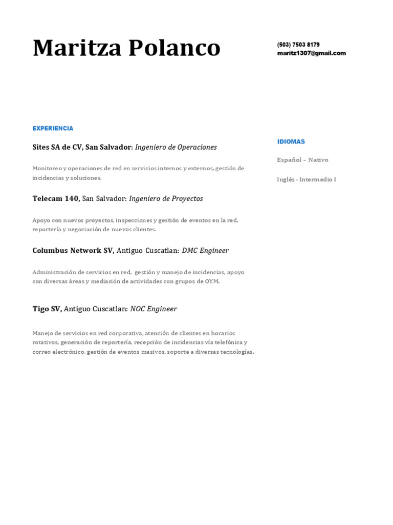 Curriculum Vitae - Maritza - Polanco | PDF | Enrutador (Computación) | Computación en la nube