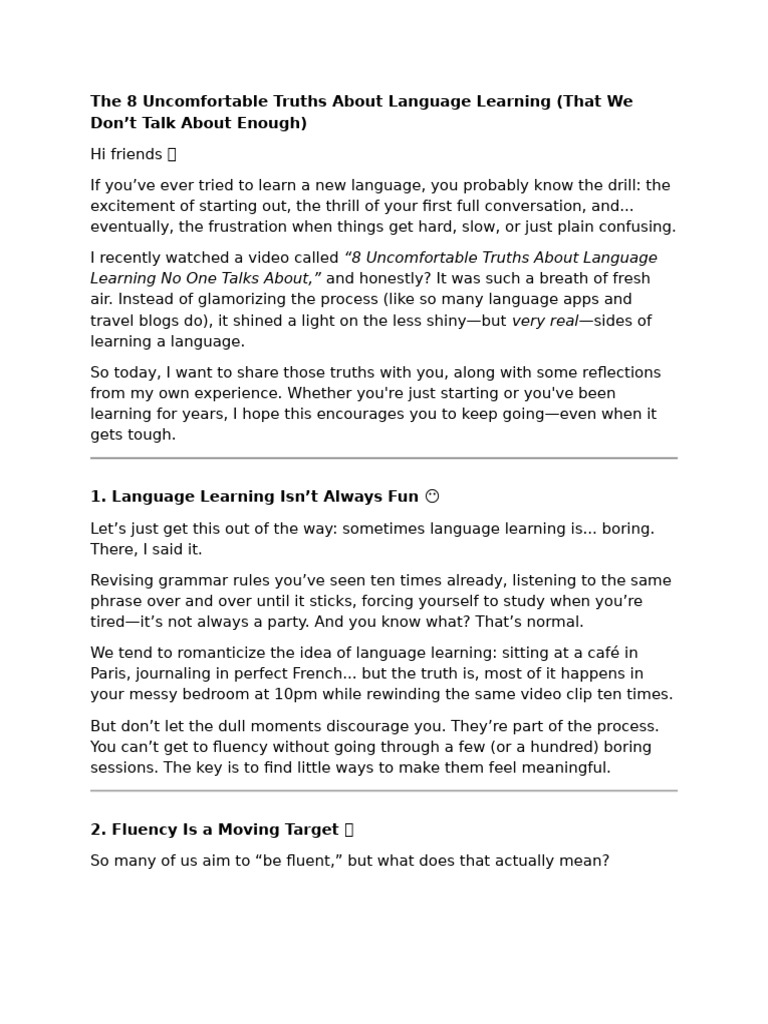 The 8 Uncomfortable Truths About Language Learning | PDF | Vocabulary ...