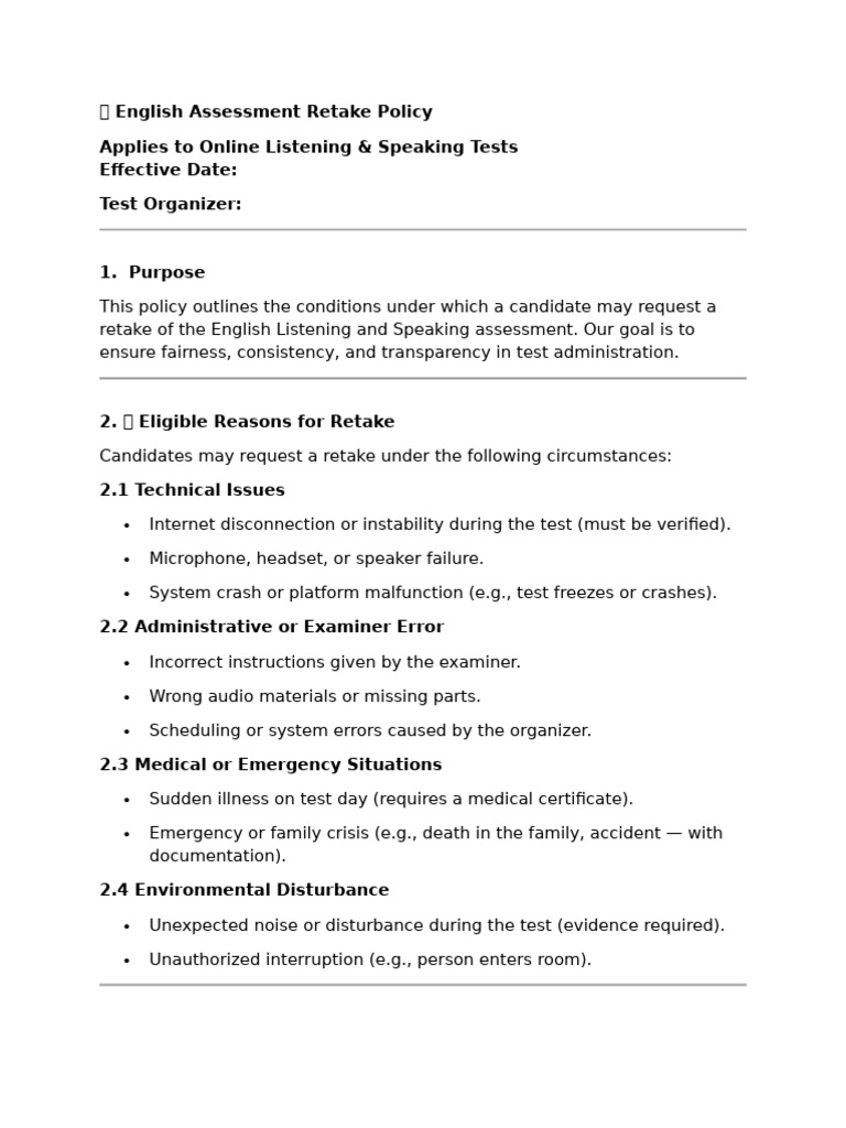 ? English Assessment Retake Policy | PDF