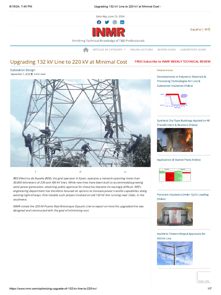 Upgrading 132 KV Line To 220 KV at Minimal Cost INMR Journal | PDF ...