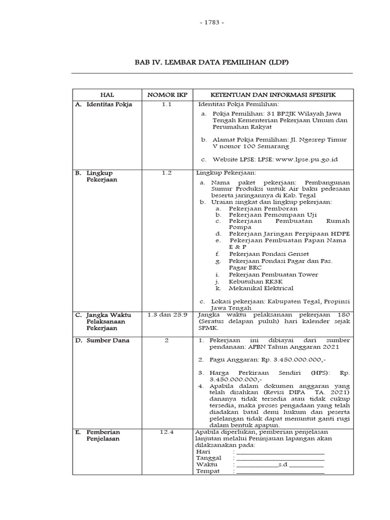 Bab Iv. Lembar Data Pemilihan (LDP) | PDF