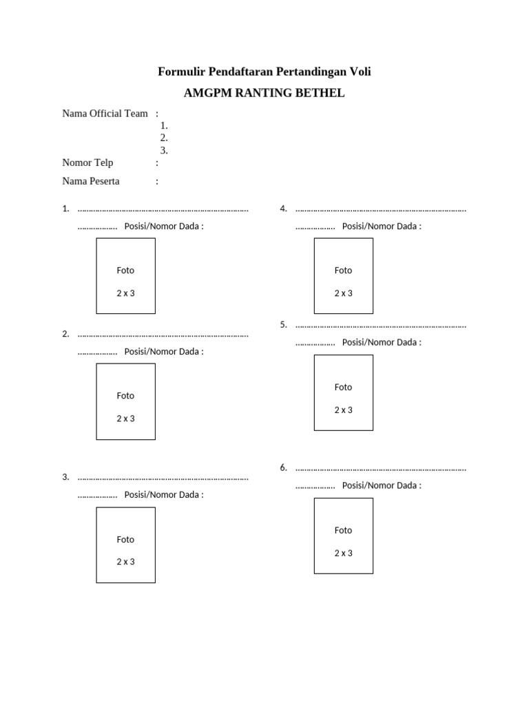 Formulir Pendaftaran Voli 082503 | PDF