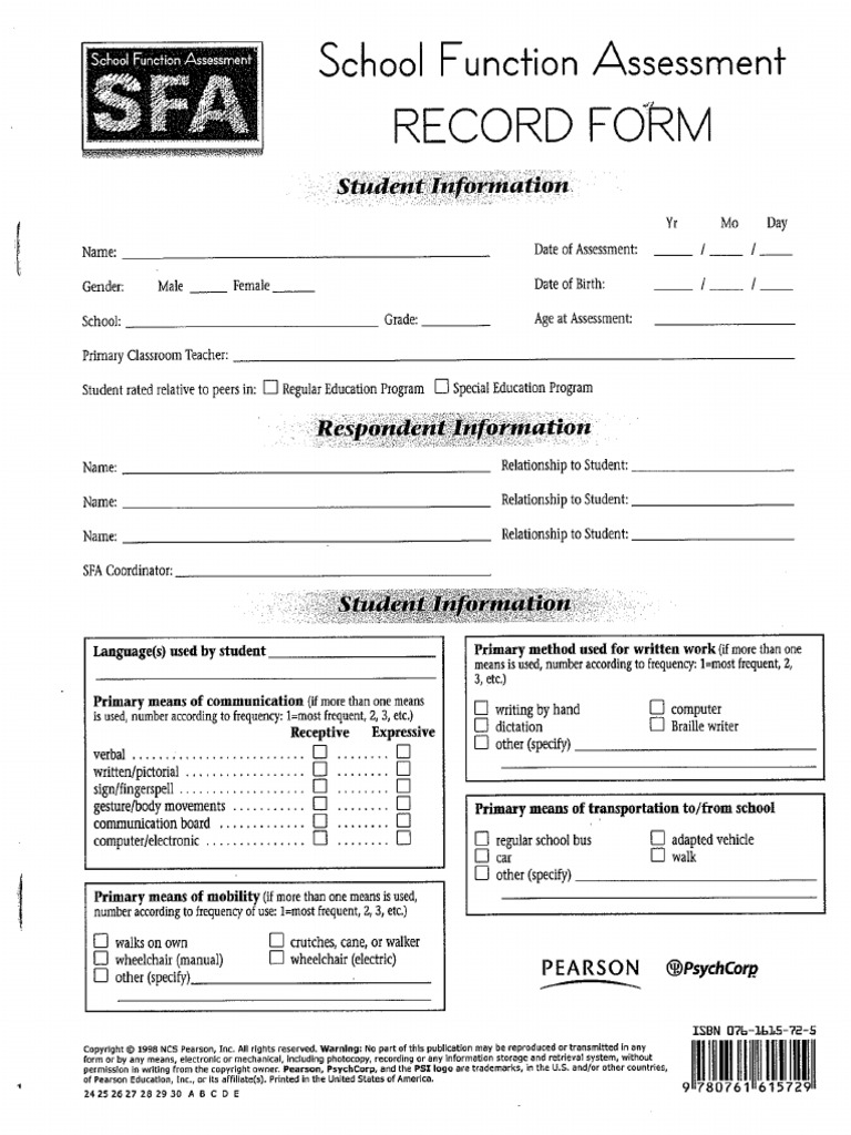 SFA Recording Form | PDF
