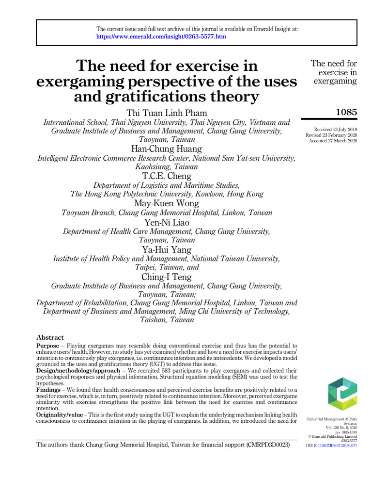 The Need For Exercise in Exerg | PDF | Cronbach's Alpha | Consciousness