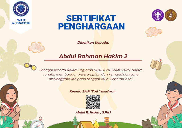 Sertifikat Student Camp Abdul Rahman Hakim 2 | PDF