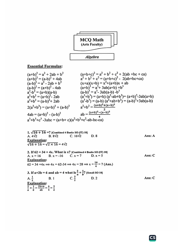 Arts Faculty Topicwise Math Solution | PDF