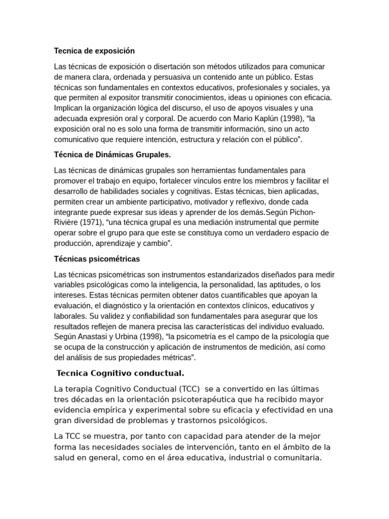 Tecnicas | PDF | Terapia de conducta cognitiva | Salud mental