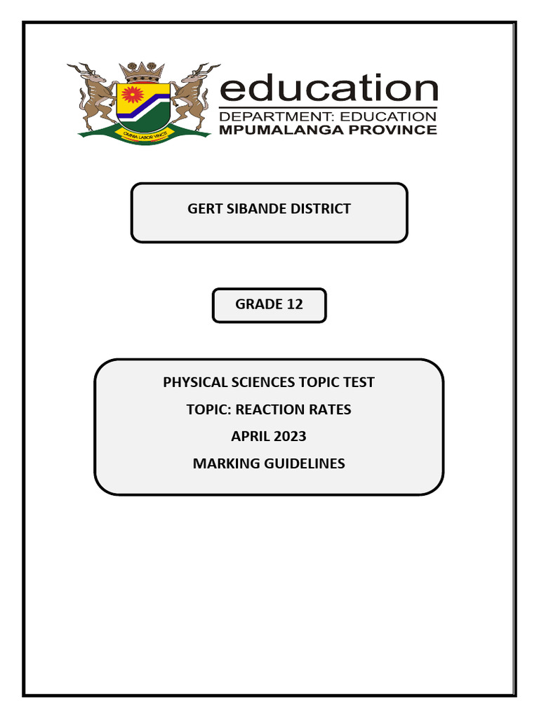 Grade 12 Reaction Rates Test Memo | PDF | Reaction Rate | Activation Energy