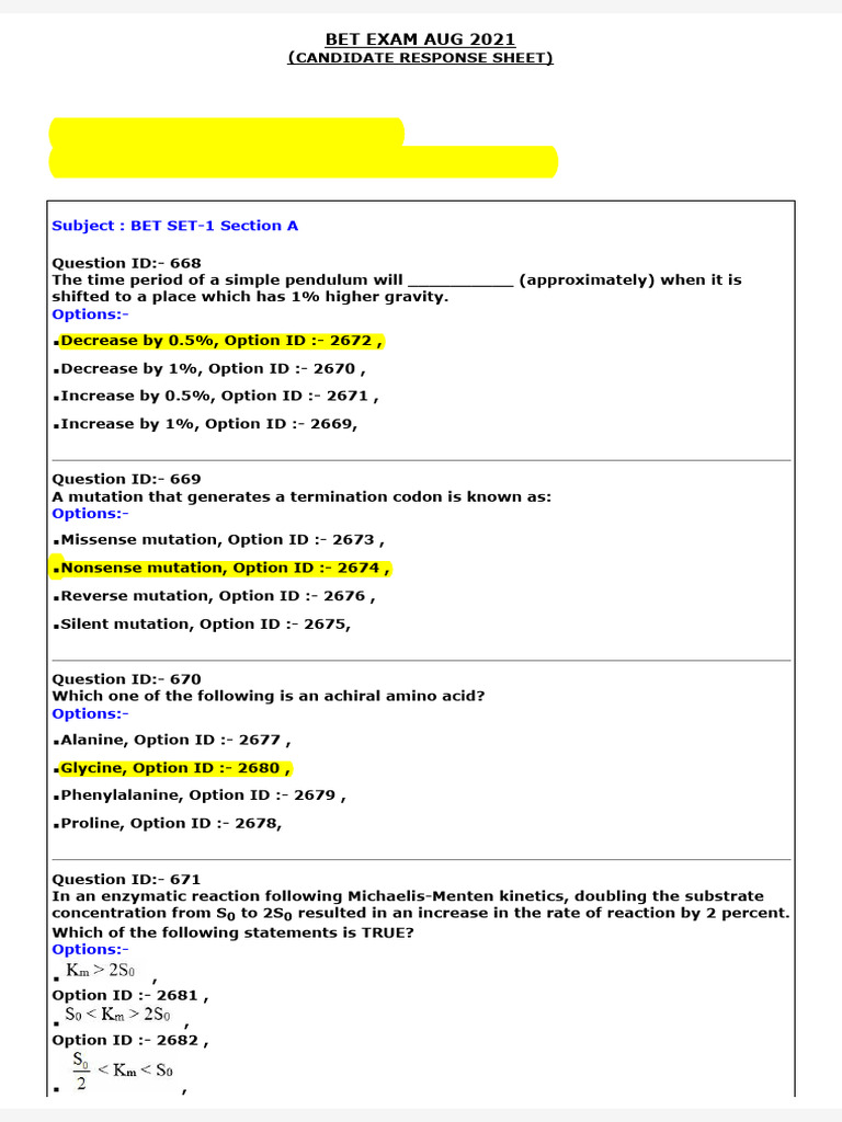 DBT BET 2021 Question Paper | PDF | Dna | Genome