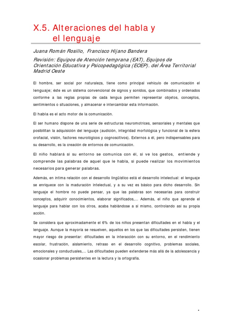 Alteraciones Del Habla y Del Lenguaje - Hitos Del Desarrollo | PDF