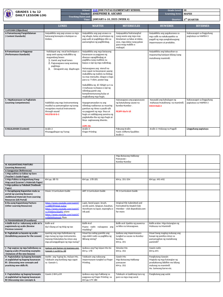 DLL_MAPEH 3_Q3_W4 | PDF