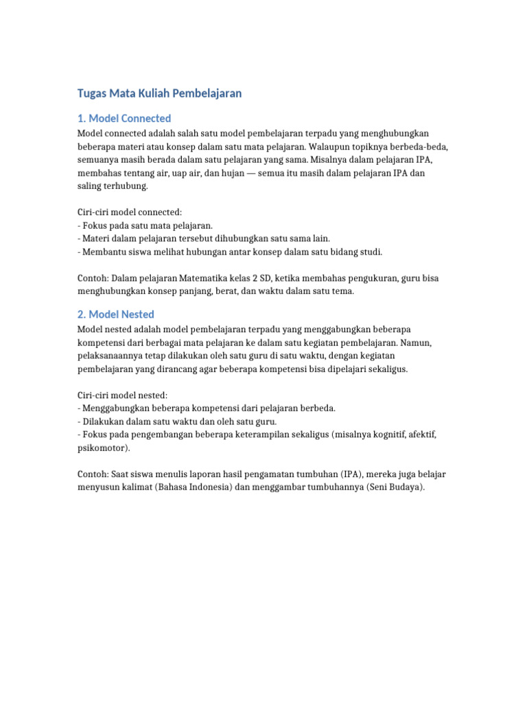 Model Connected Dan Nested - Tugas Pembelajaran | PDF