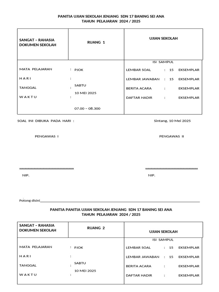 Sampul Amplop Naskah Soal Ujian | PDF