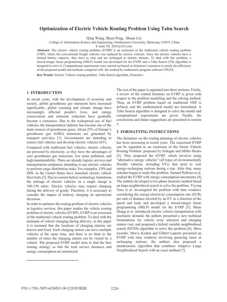 Optimization of Electric Vehicle Routing Problem Using Tabu Search | PDF | Electric Vehicle ...