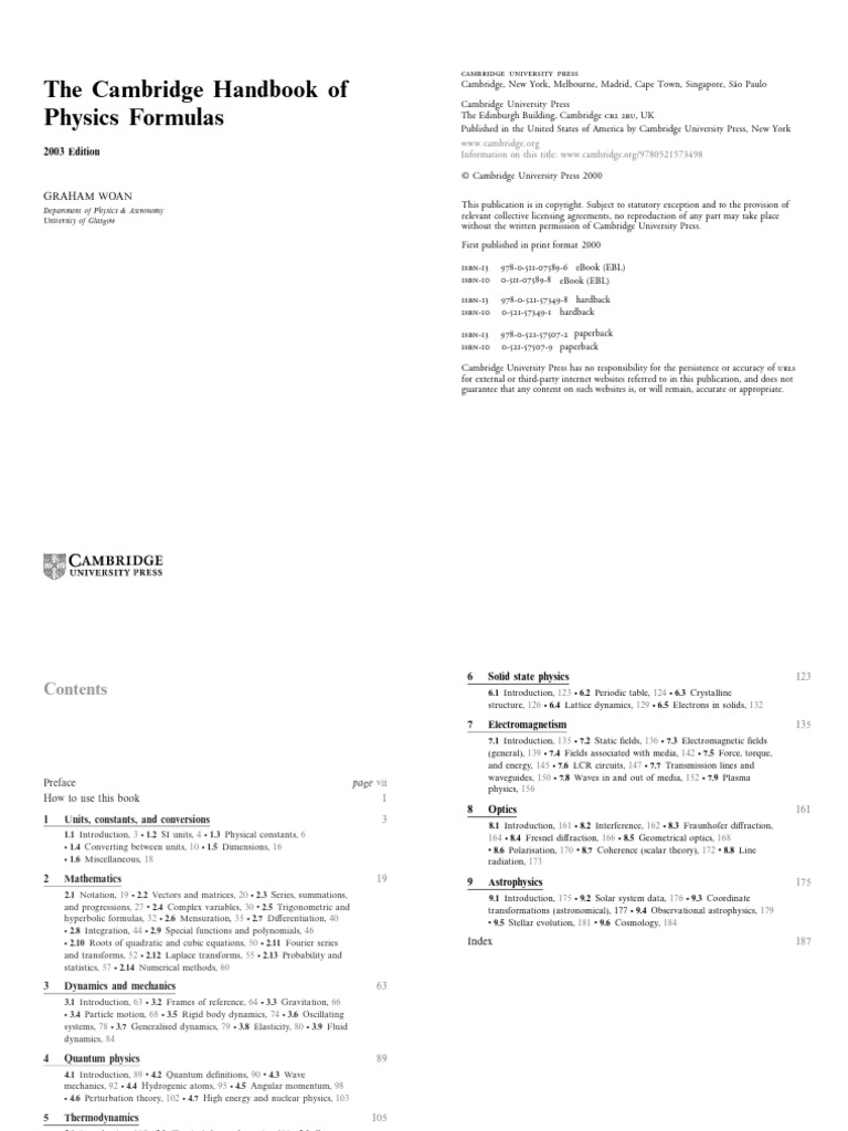 Set 1 The Cambridge HB Formulas of Physics (Doublet) | PDF ...