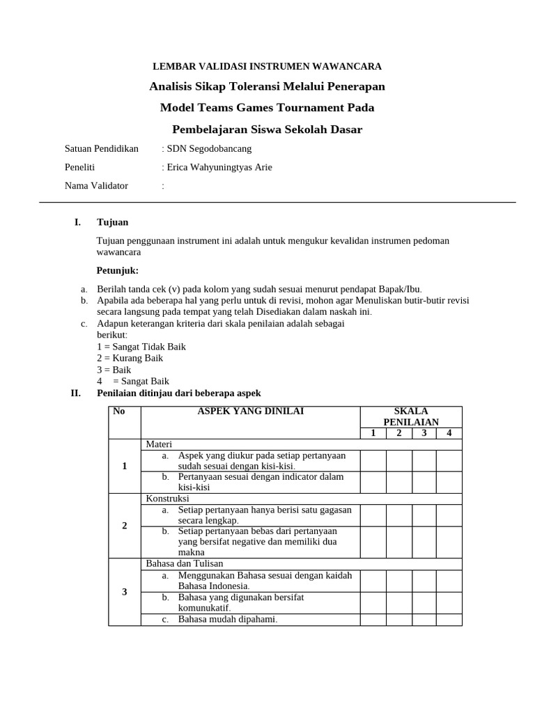 Lembar Validasi Instrumen Wawancara | PDF