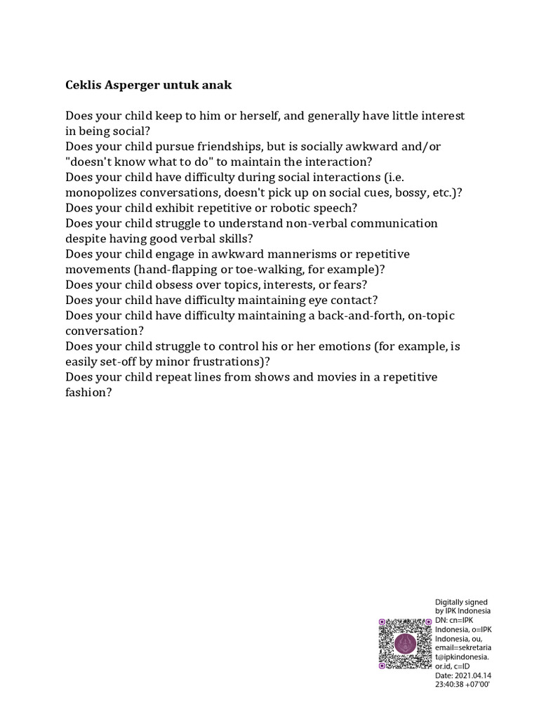 Checklist - (ADD) Attention Defisit Disorder | PDF