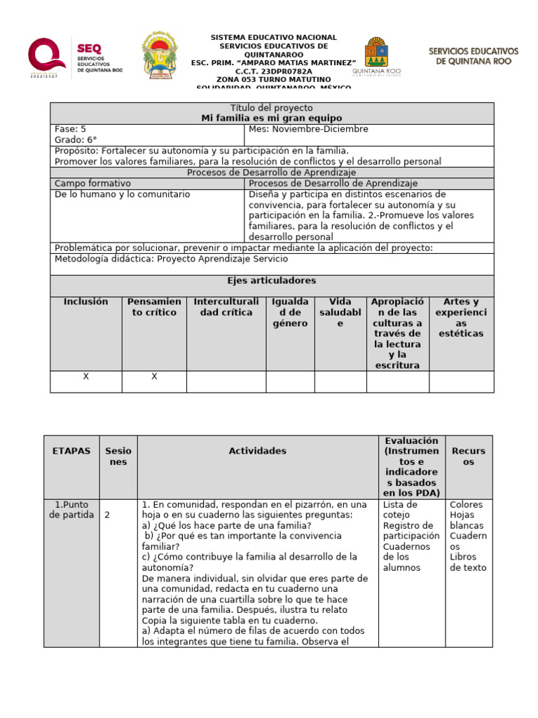6° DLHC Mi Familia Es Mi Gran Equipo | PDF | Aprendizaje