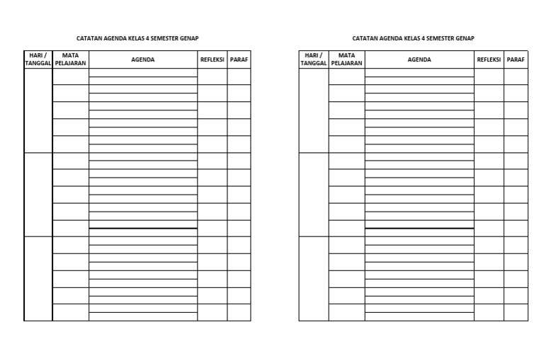 Contoh Buku Agenda Kelas 4 | PDF