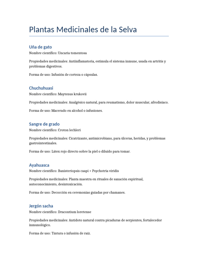 Plantas Medicinales de La Selva | PDF