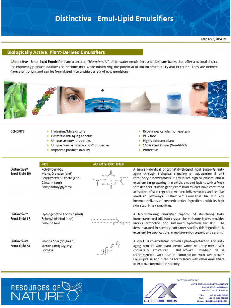 Distinctive® Emul-Lipid Emulsifiers Guide | PDF | Emulsion | Cellular ...