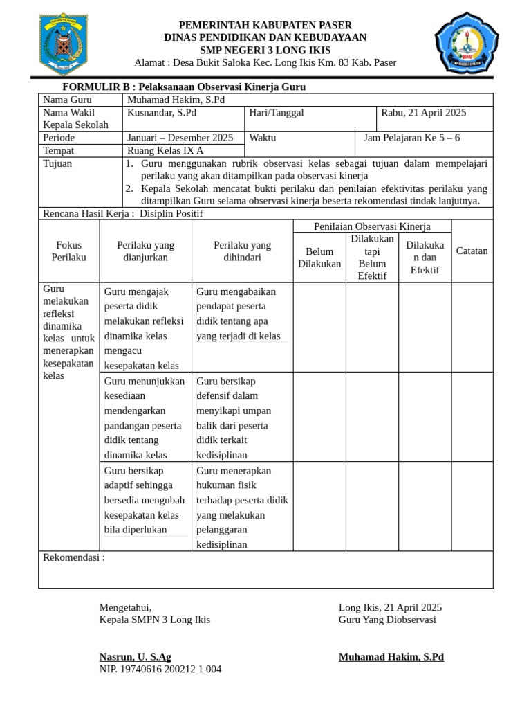 LEMBAR FORMULIR B Mundina | PDF