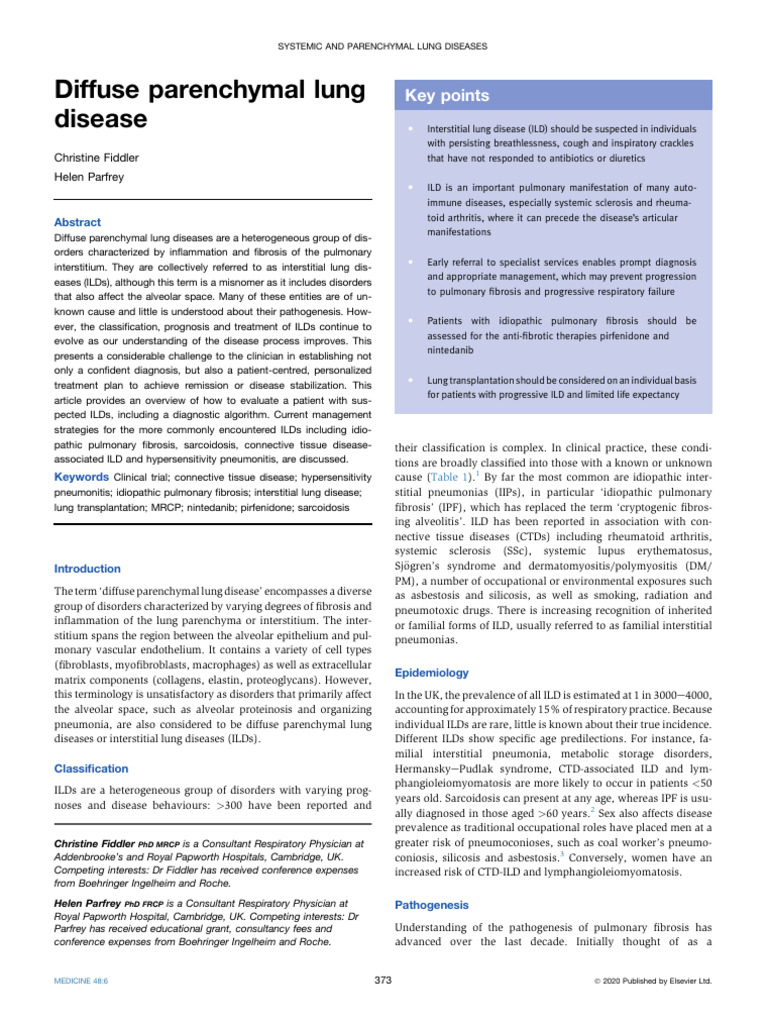 Diffuse Lung Parenchymal Disease 2020 | PDF | Lung | Diseases And Disorders