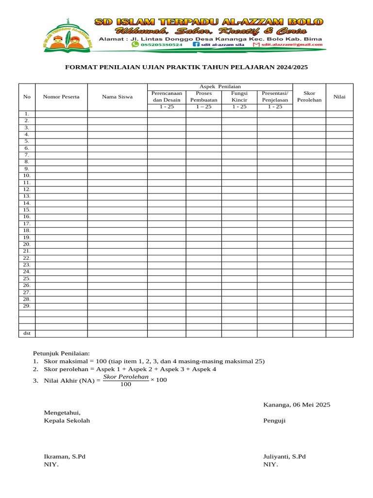 Format Penilaian Ujian Praktik Ipas | PDF