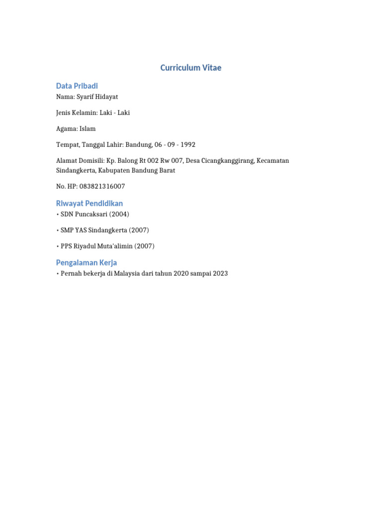 CV Syarif Hidayat | PDF