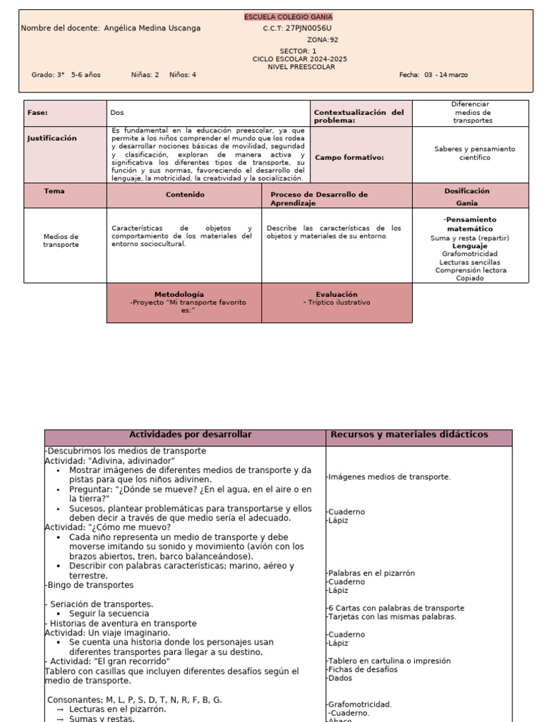 Gania Febrero 1 | PDF | Educación de la primera infancia | Transporte