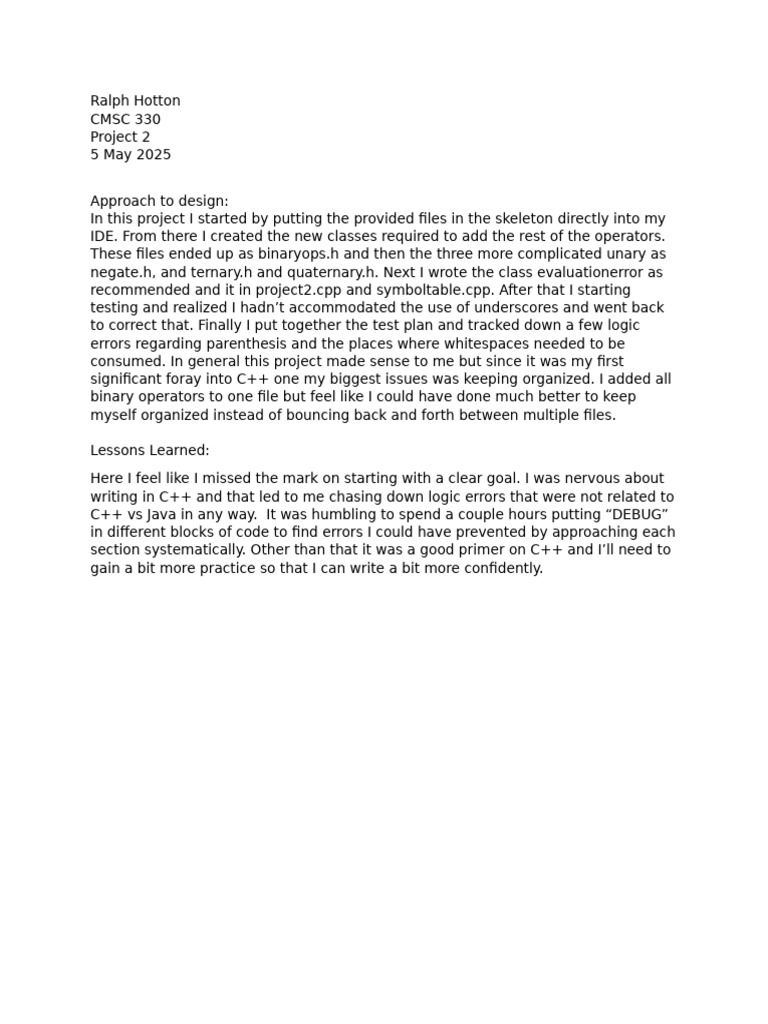 Hotton CMSC 330 Project 2 | PDF | Computer Engineering | Software ...