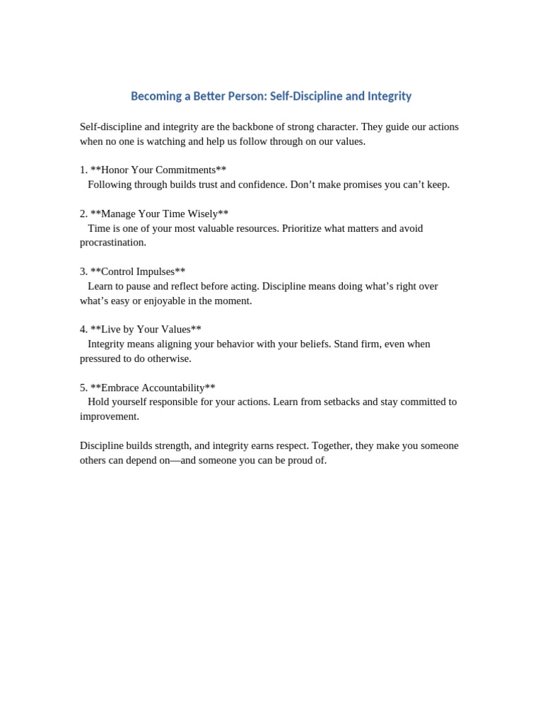 Better Person Discipline Integrity | PDF