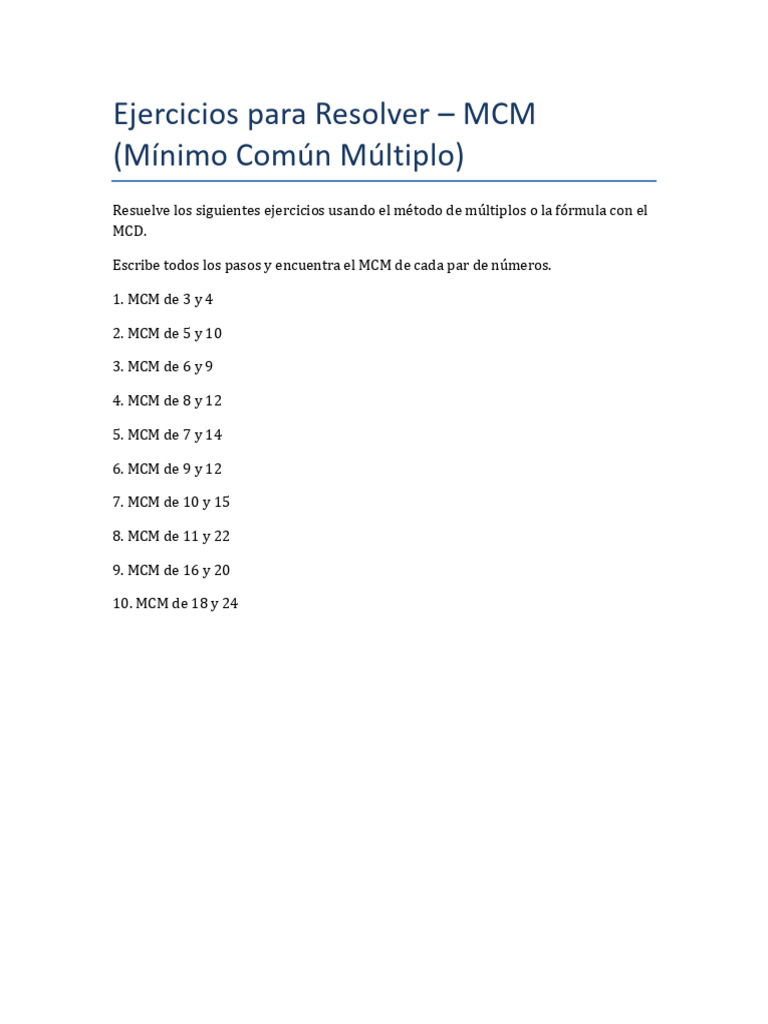 Ejercicios MCM para Resolver | PDF