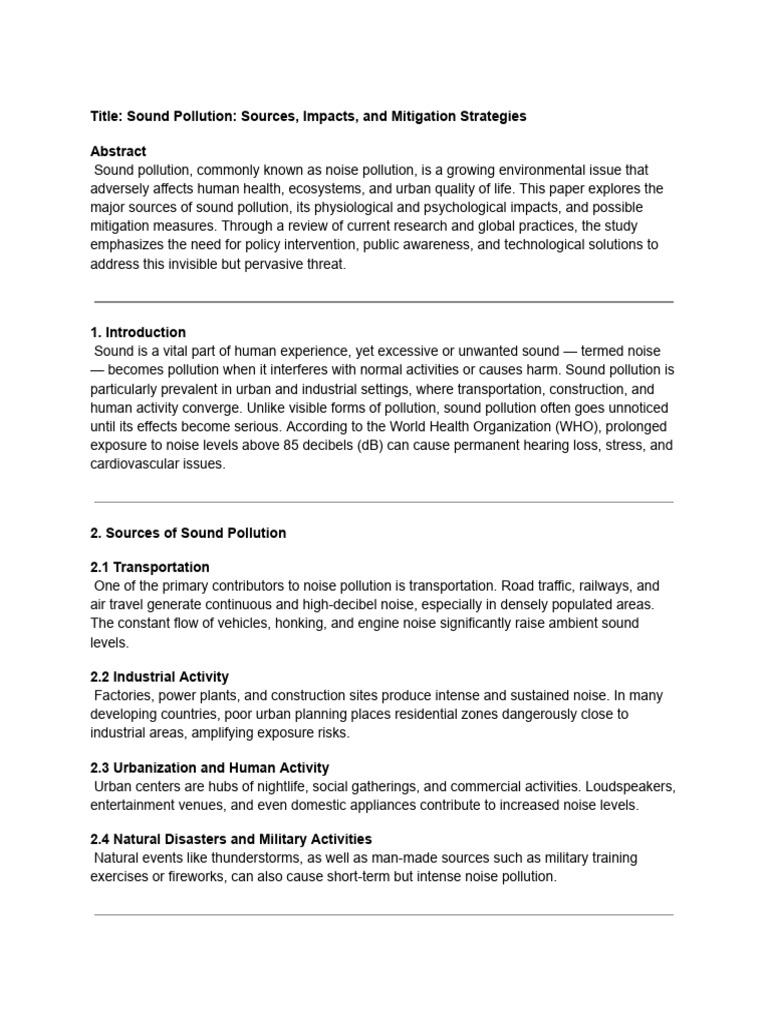 Sound Pollution - Sources, Impacts, and Mitigation Strategies | PDF ...