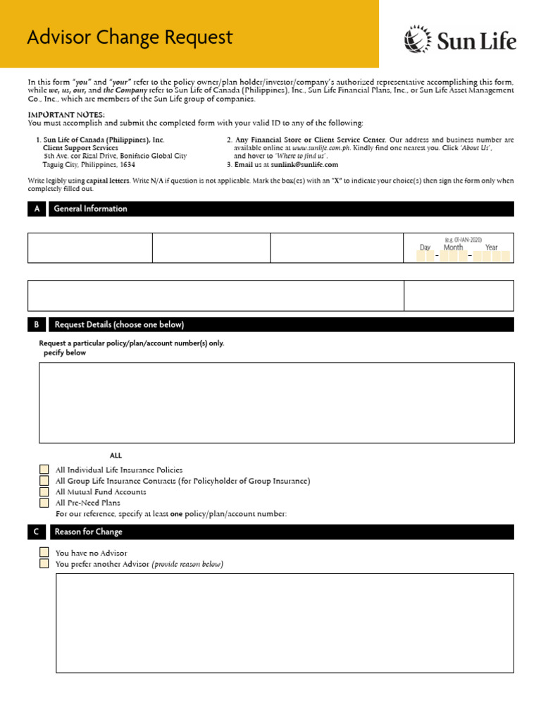 SLOCPI Advisor Change Request | PDF | Insurance | Life Insurance