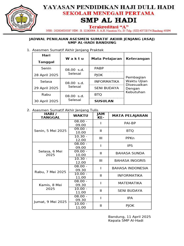 Jadwal Psaj SMP 2025 | PDF