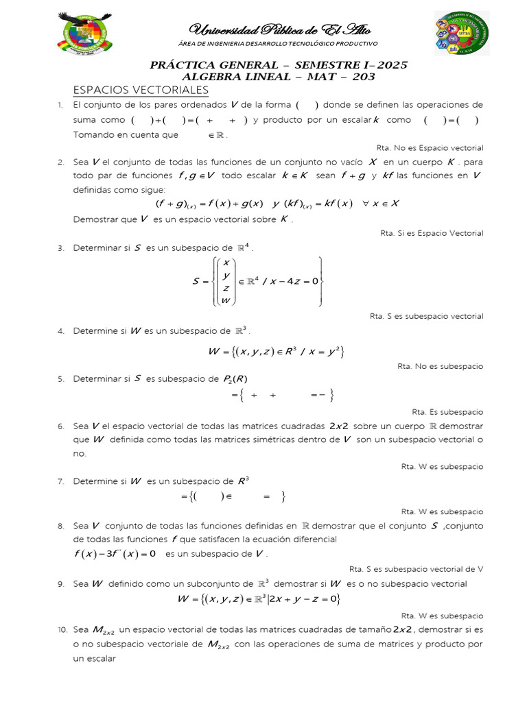 Práctica II Algebra Lineal MAT-203 | PDF | Espacio vectorial ...