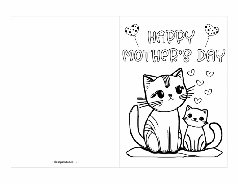Free Printable Mothers Day Cards Cat and Kitten To Color ...