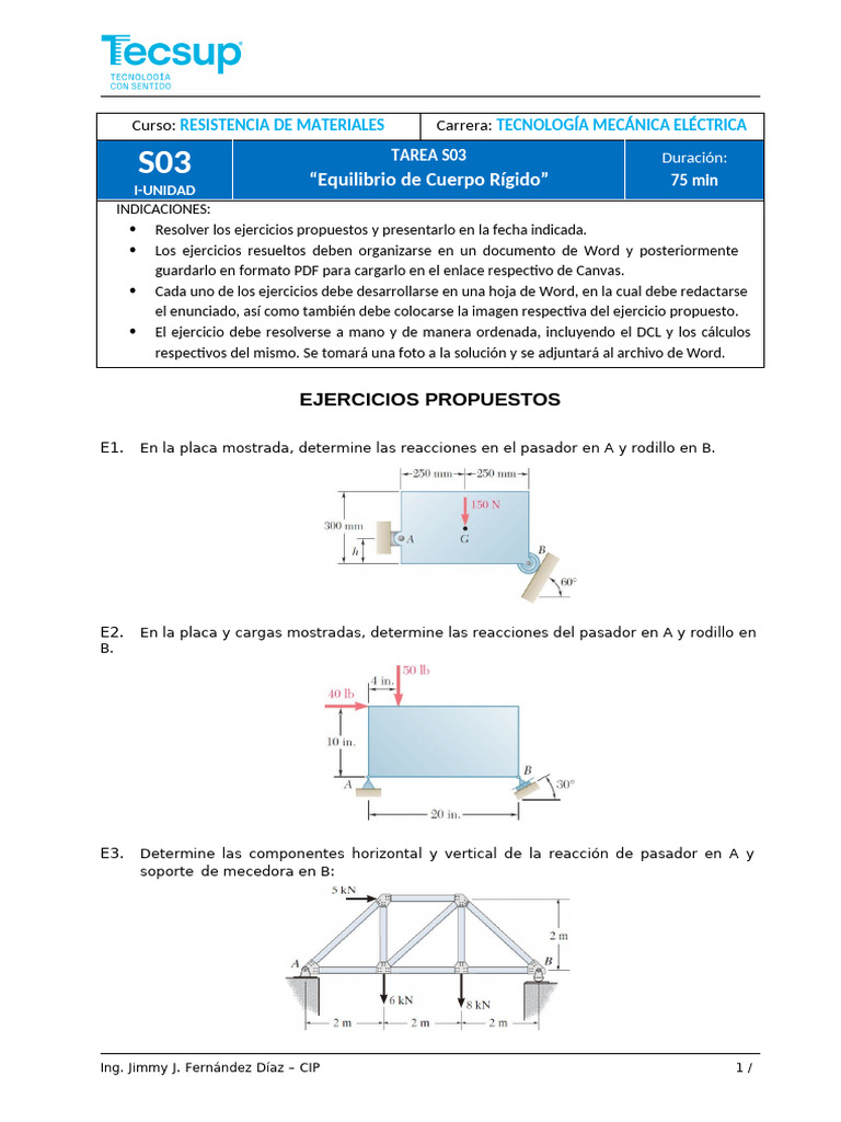 TAREA S03 - Equilibrio de Cuerpo Rígido | PDF