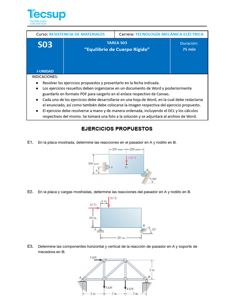 TAREA S03 - Equilibrio de Cuerpo Rígido | PDF