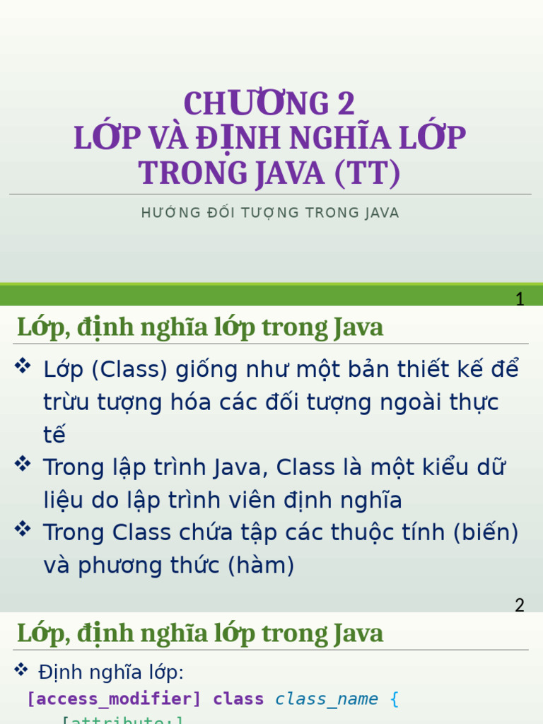 Chuong 2 - Lop Va Dinh Nghia Lop Trong Java (2 - OOP) | PDF